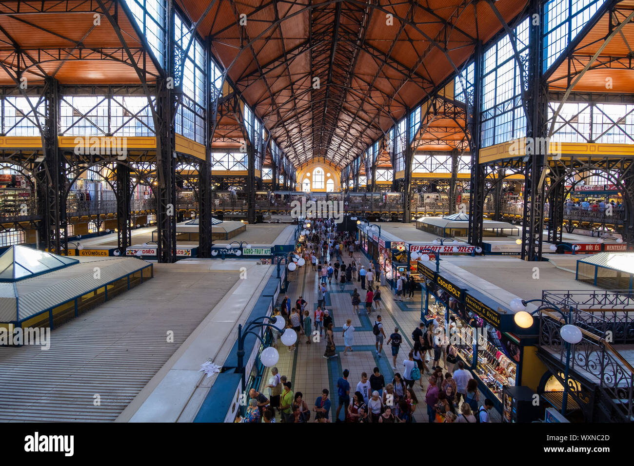 BUDAPEST, HUNGARY - AUGUST 19, 2019: 19th-century market with eateries ...