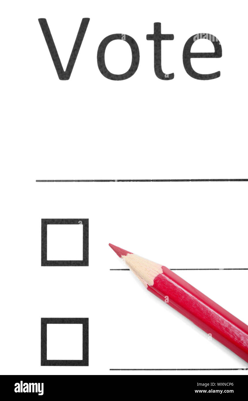 Voting bulletin with red pencil to make choice Stock Photo - Alamy