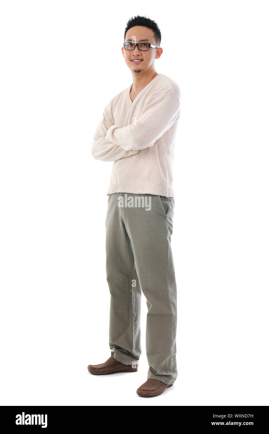 Front view full body Asian man in casual wear standing isolated on ...