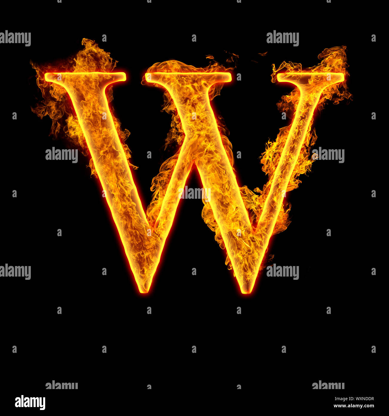Fire alphabet letter W isolated on black background Stock Photo - Alamy