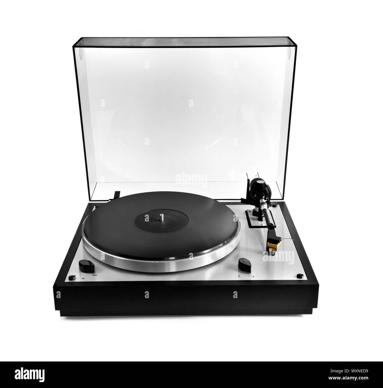 Isolated manual record player with clear plastic lid Stock Photo - Alamy