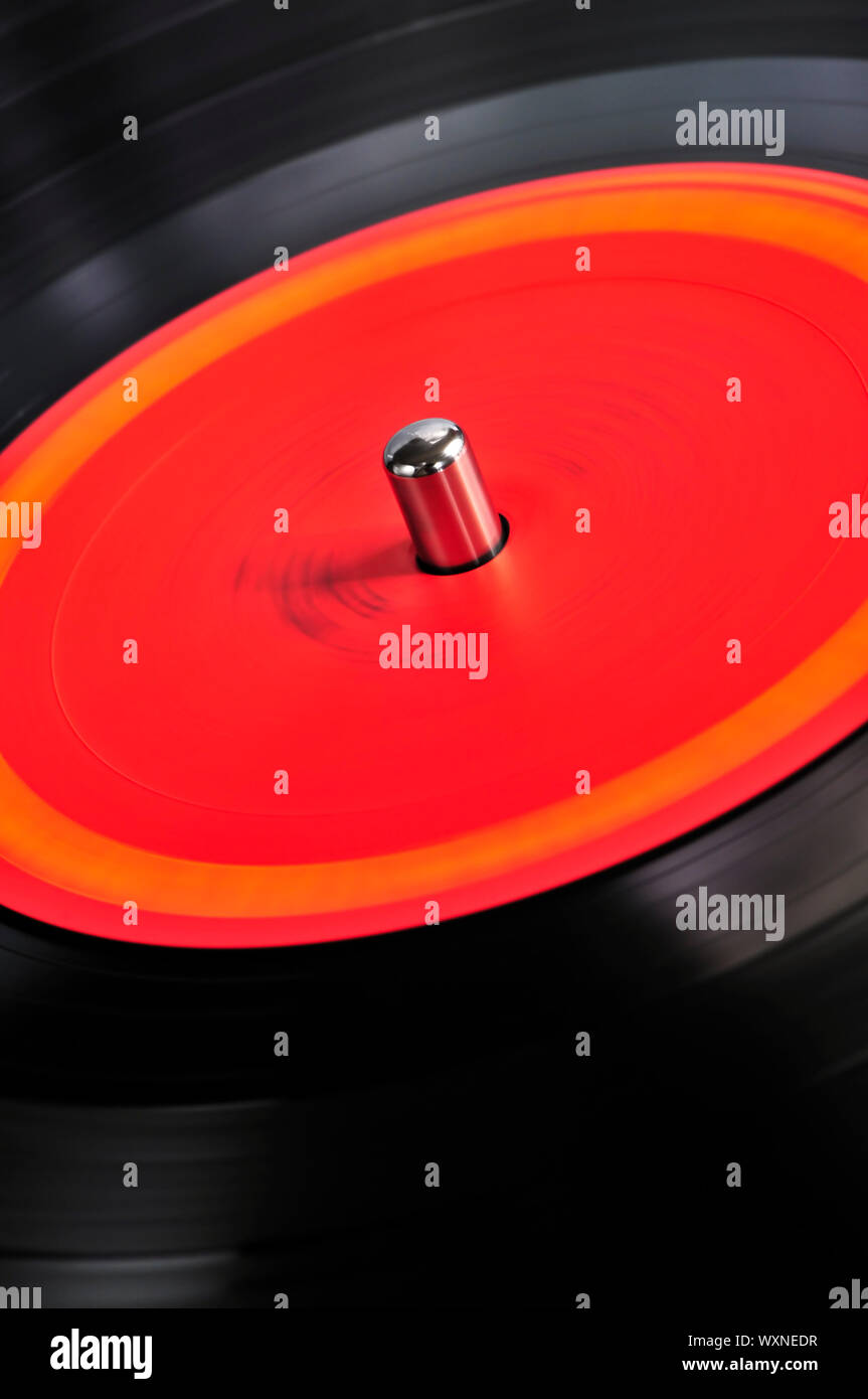 Vinyl record spinning on turntable close up Stock Photo - Alamy