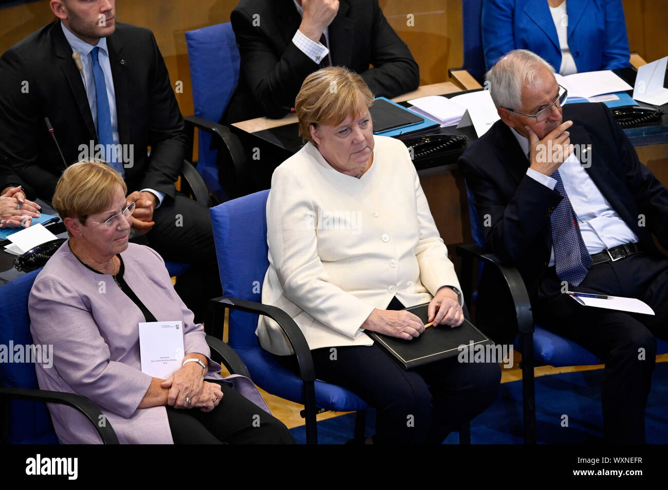 Mechthild Topfer, Angela Merkel and Klaus Topfer at the presentation of ...