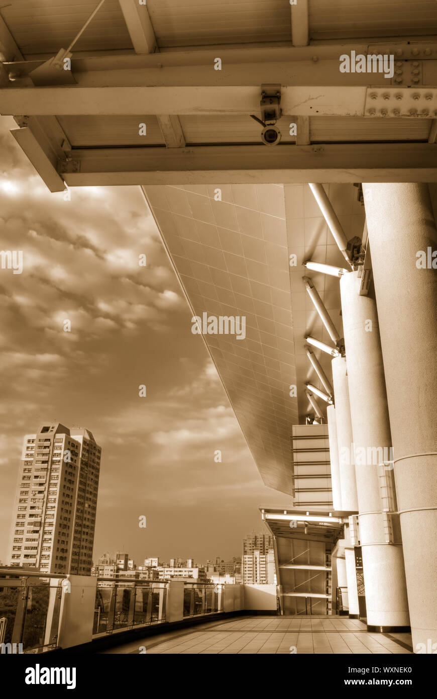 Pillar in modern building of outside with dramatic sky Stock Photo - Alamy