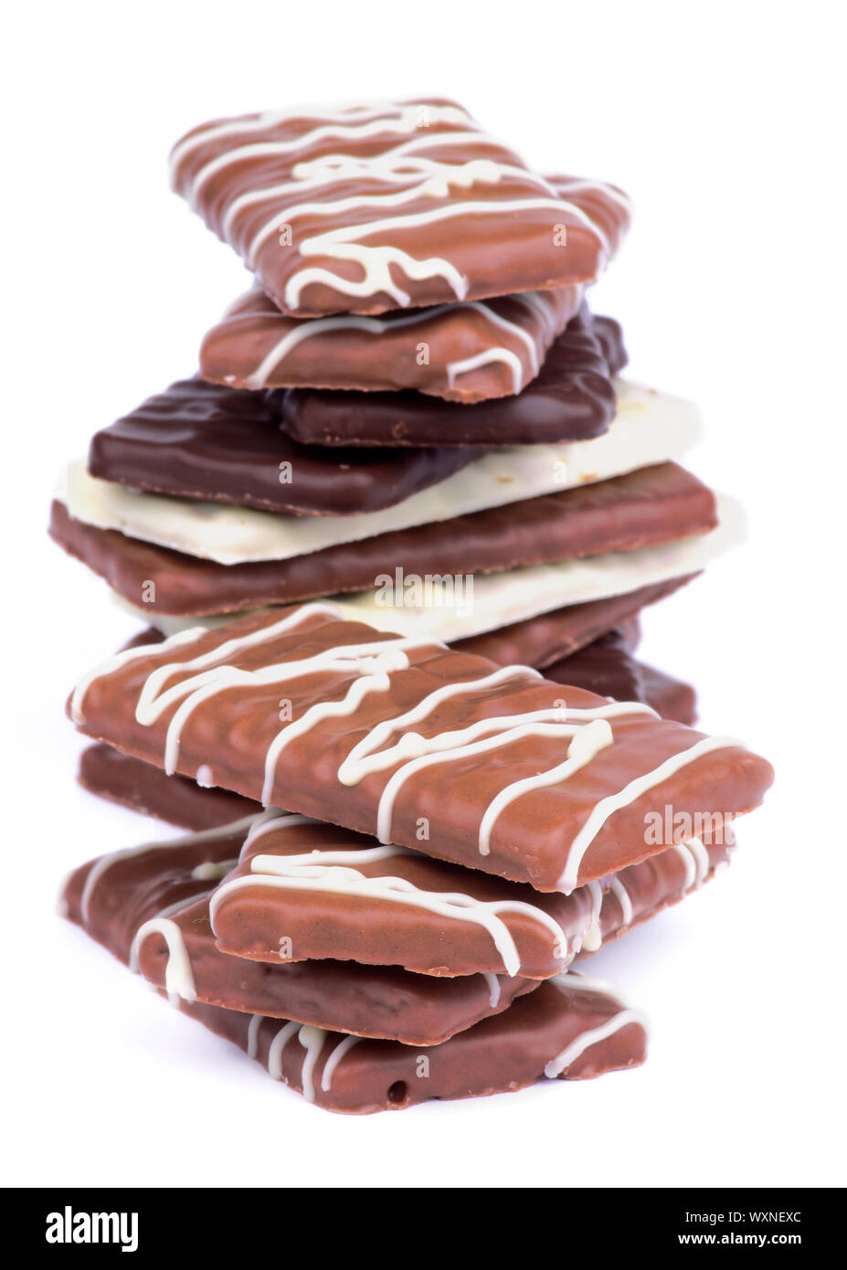 Stack of Chocolate Biscuits with Dark, Milk and White Chocolate Glazed ...