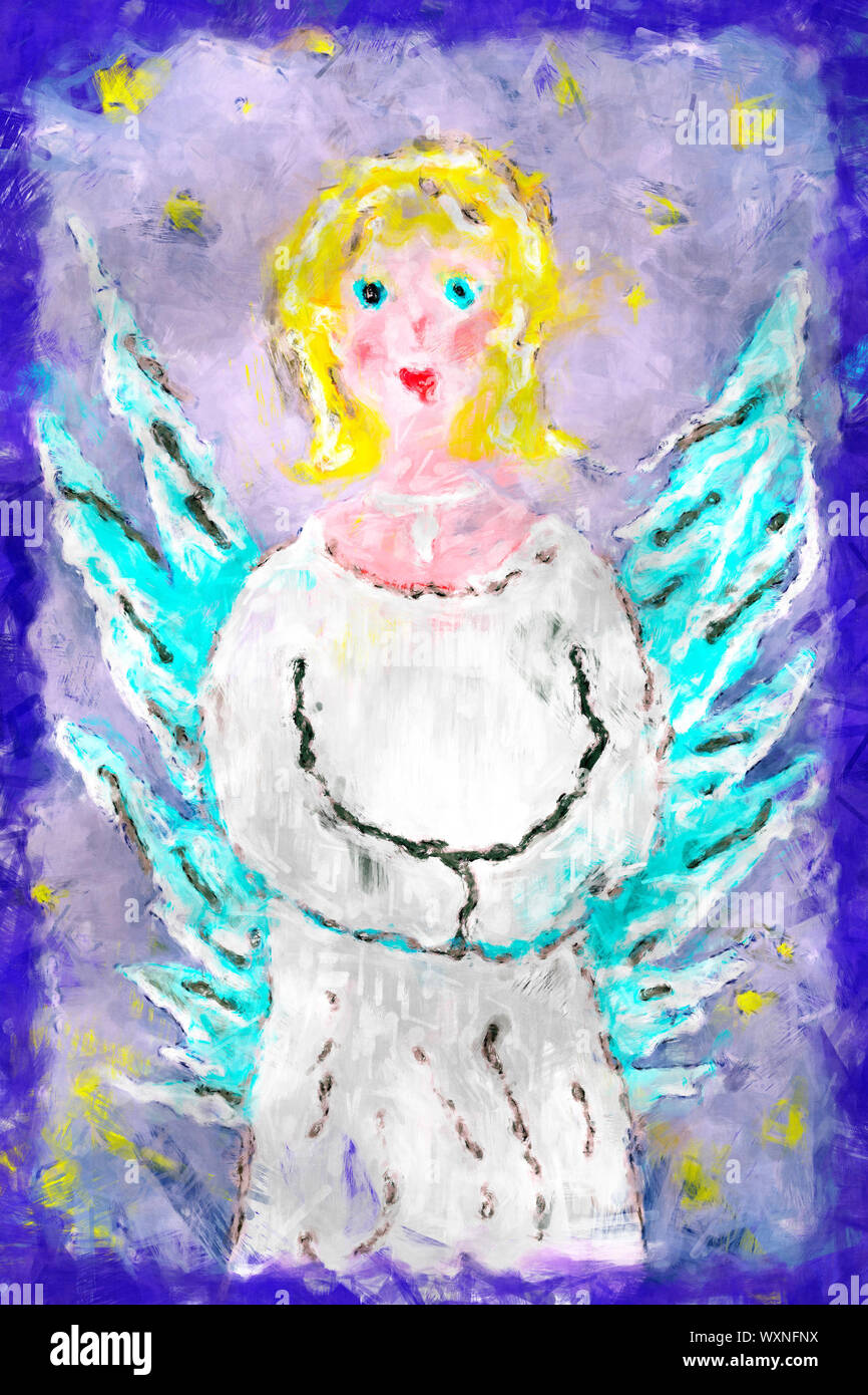 Water Color illustration of a holy angel with blue border Stock Photo ...