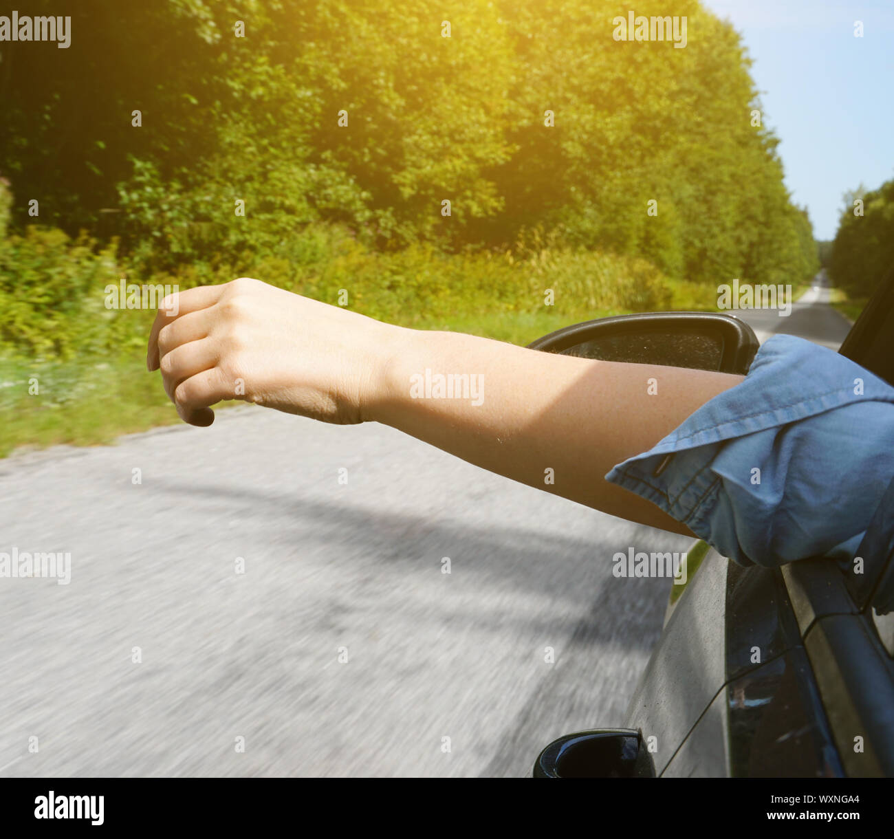 Woman's hand outside car window. Summer vacations concept Stock Photo ...