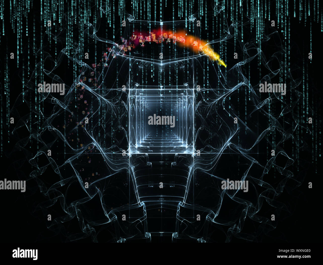Artistic abstraction composed of matrix of numbers, fractal perspective ...