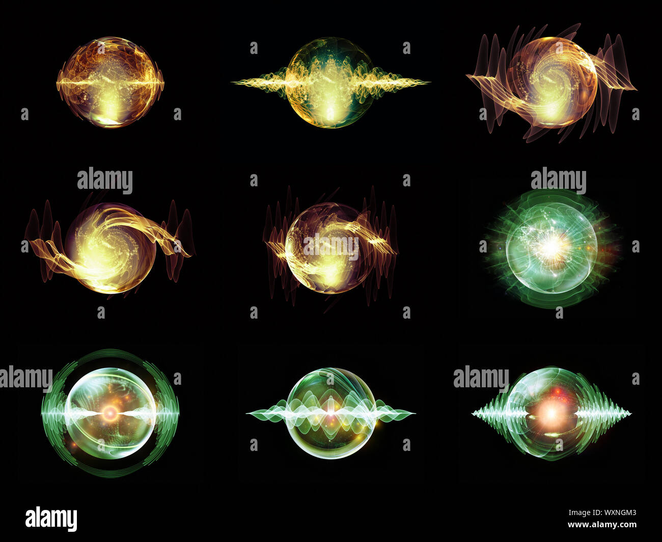 Wave Particle series. Arrangement of glowing orbs of wave energy on the ...