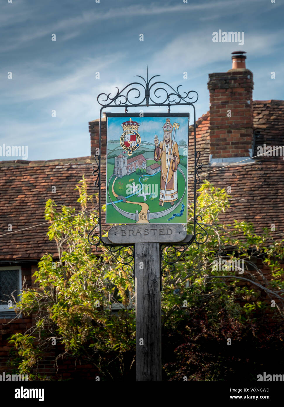 Decorative sign of the ancient village of Brasted, Kent, UK Stock Photo ...