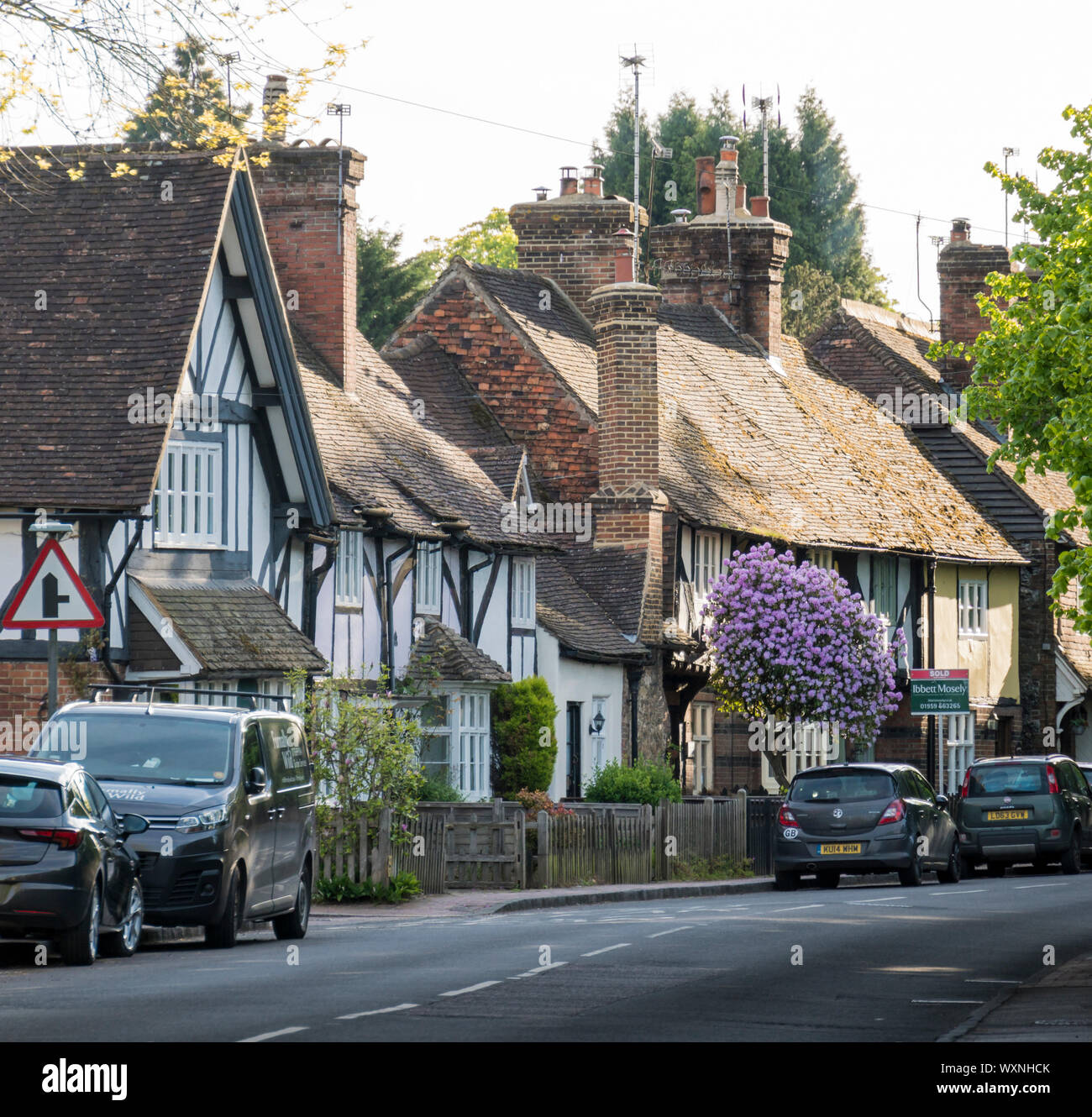 Ancient timber framed cottages in the ancient village of Brasted, Kent ...