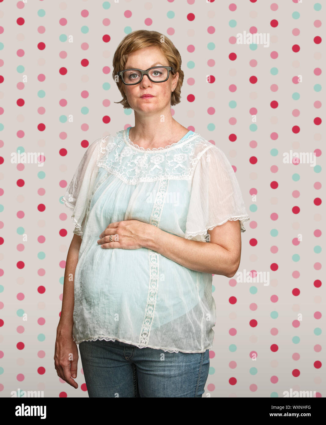 Blue jeans white polka hi-res stock photography and images - Alamy