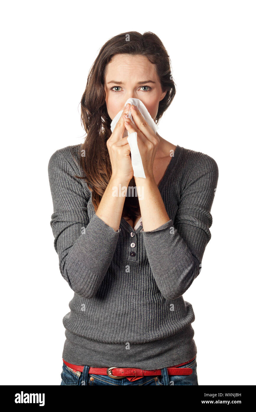 Woman wiping nose with hand hi-res stock photography and images - Alamy