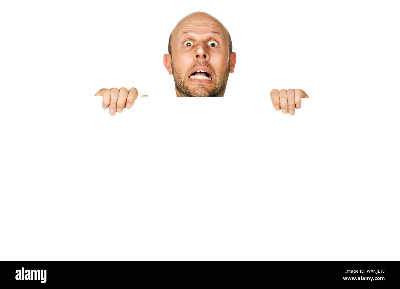 A great portrait of a frightened or scared man. Isolated on white Stock ...
