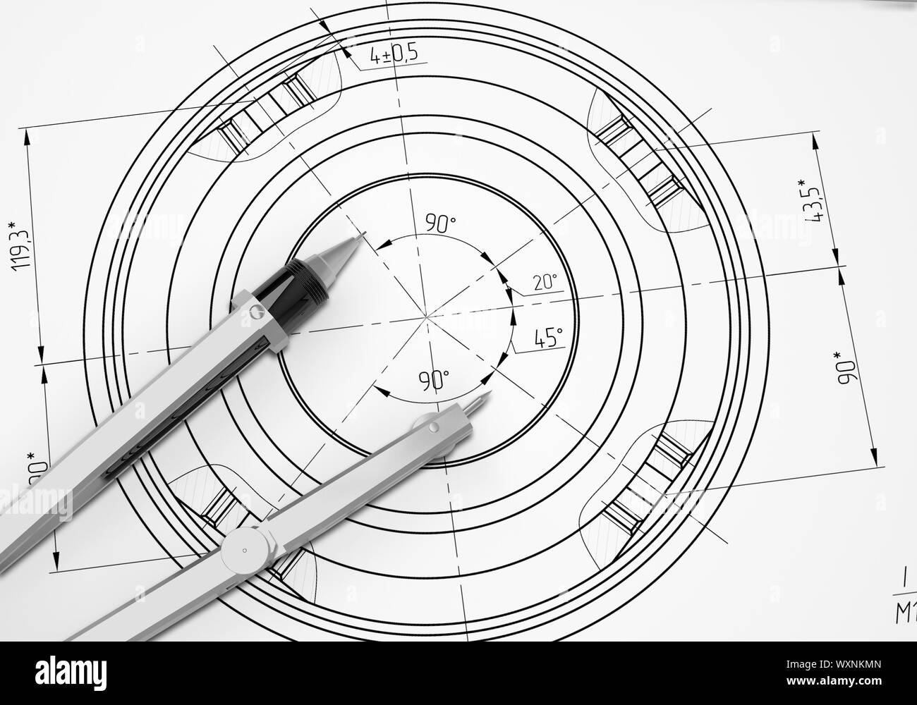 Protractor with blueprint Black and White Stock Photos & Images - Alamy
