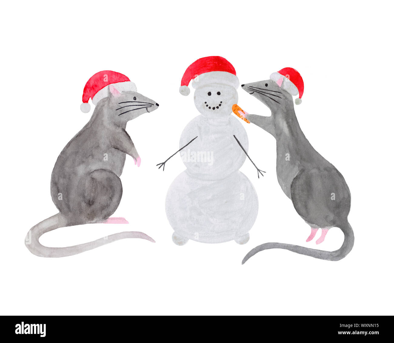 Watercolor set of Christmas rats isolated on white background. Hand ...