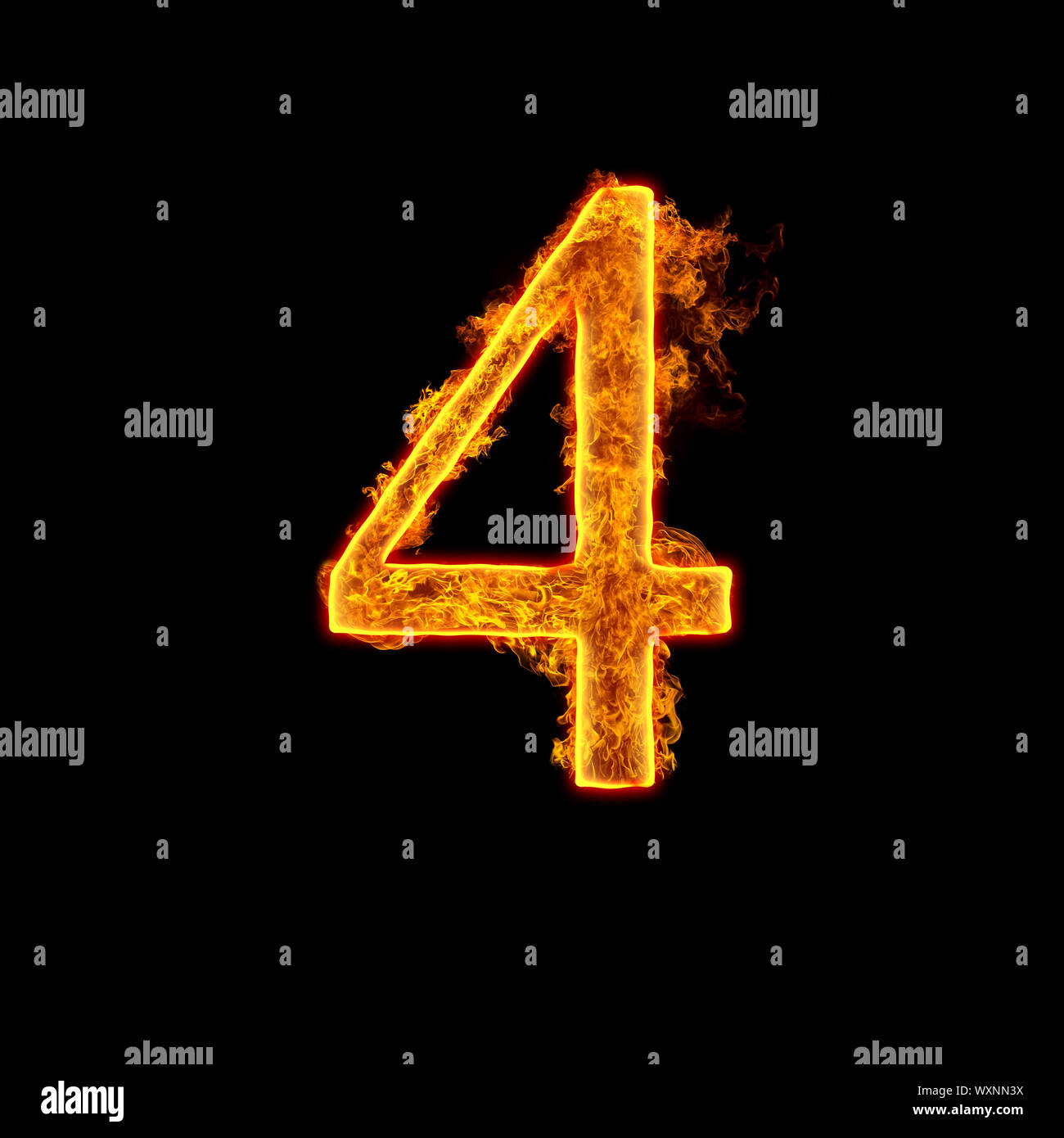 Fire alphabet number 4 four isolated on black background Stock Photo ...