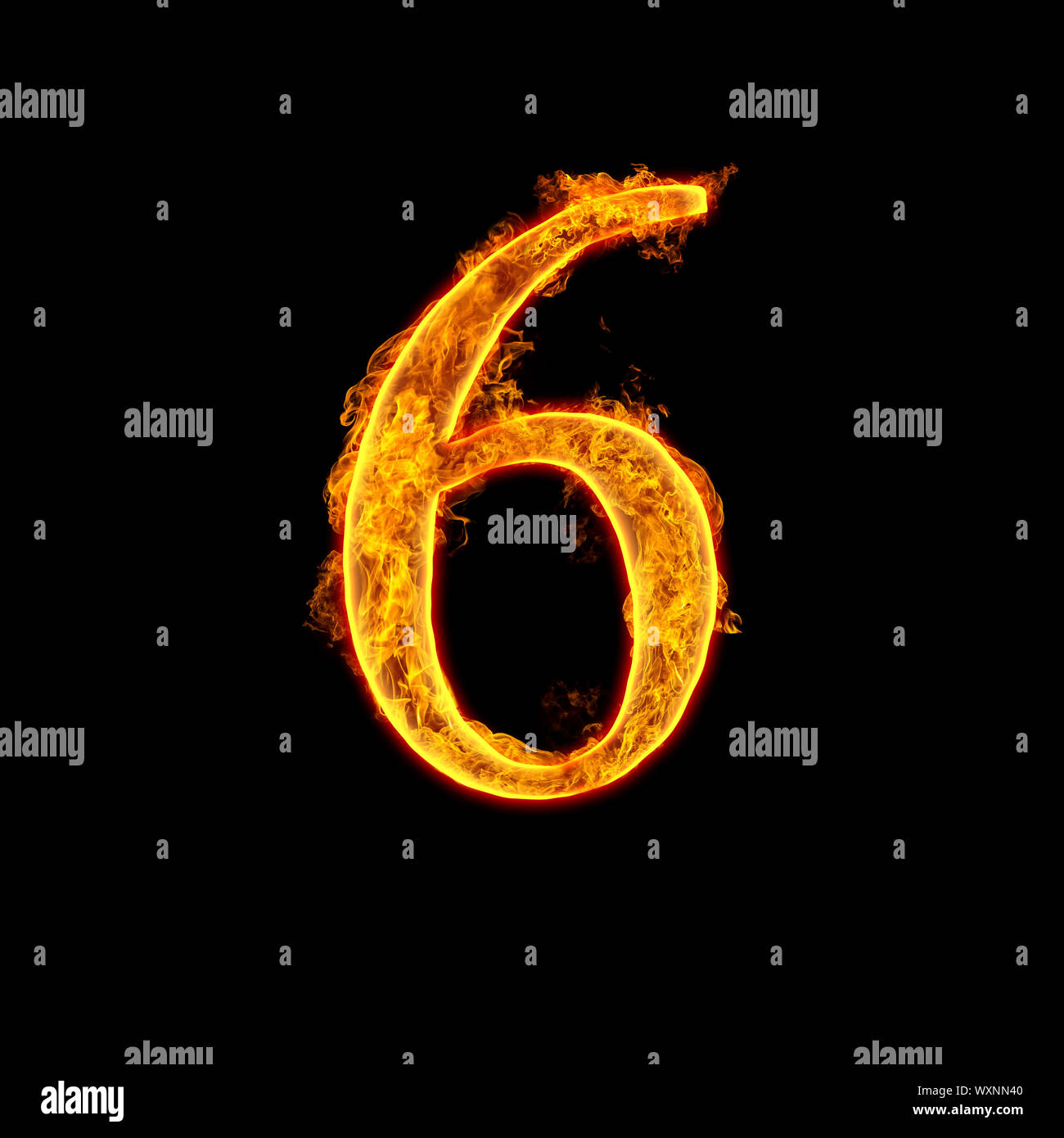 Fire alphabet number 6 six isolated on black background Stock Photo - Alamy