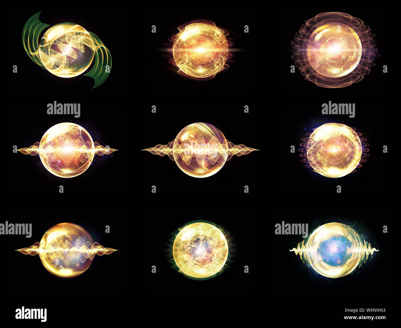 Wave Particle series. Arrangement of glowing orbs of wave energy on the ...