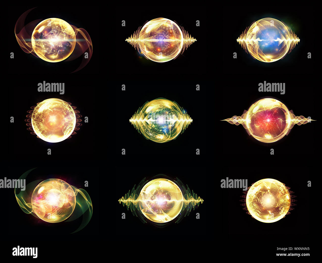 Wave Particle series. Arrangement of glowing orbs of wave energy on the ...