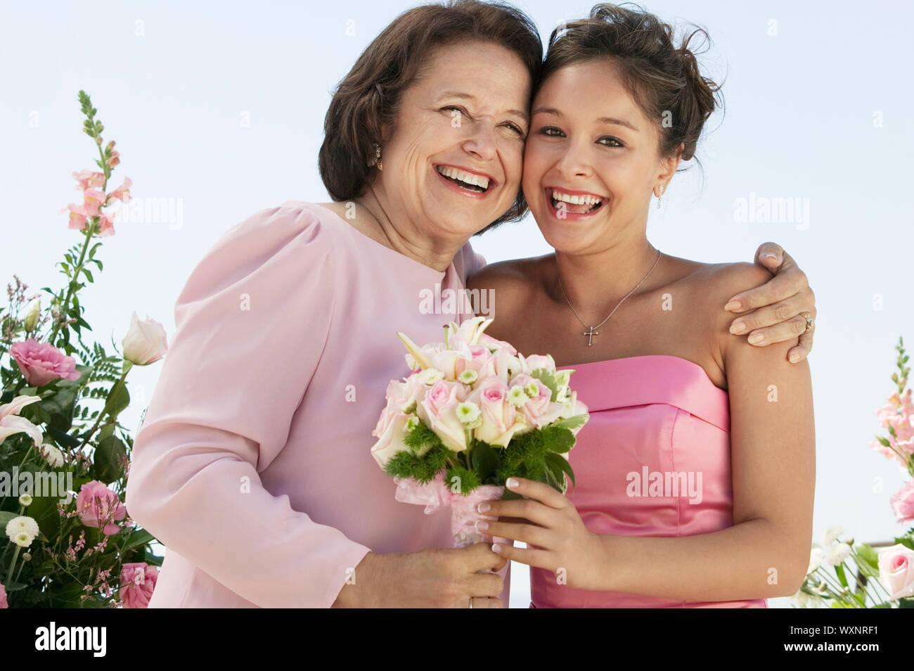 Happy Mother and Bride With Bouquet Stock Photo - Alamy