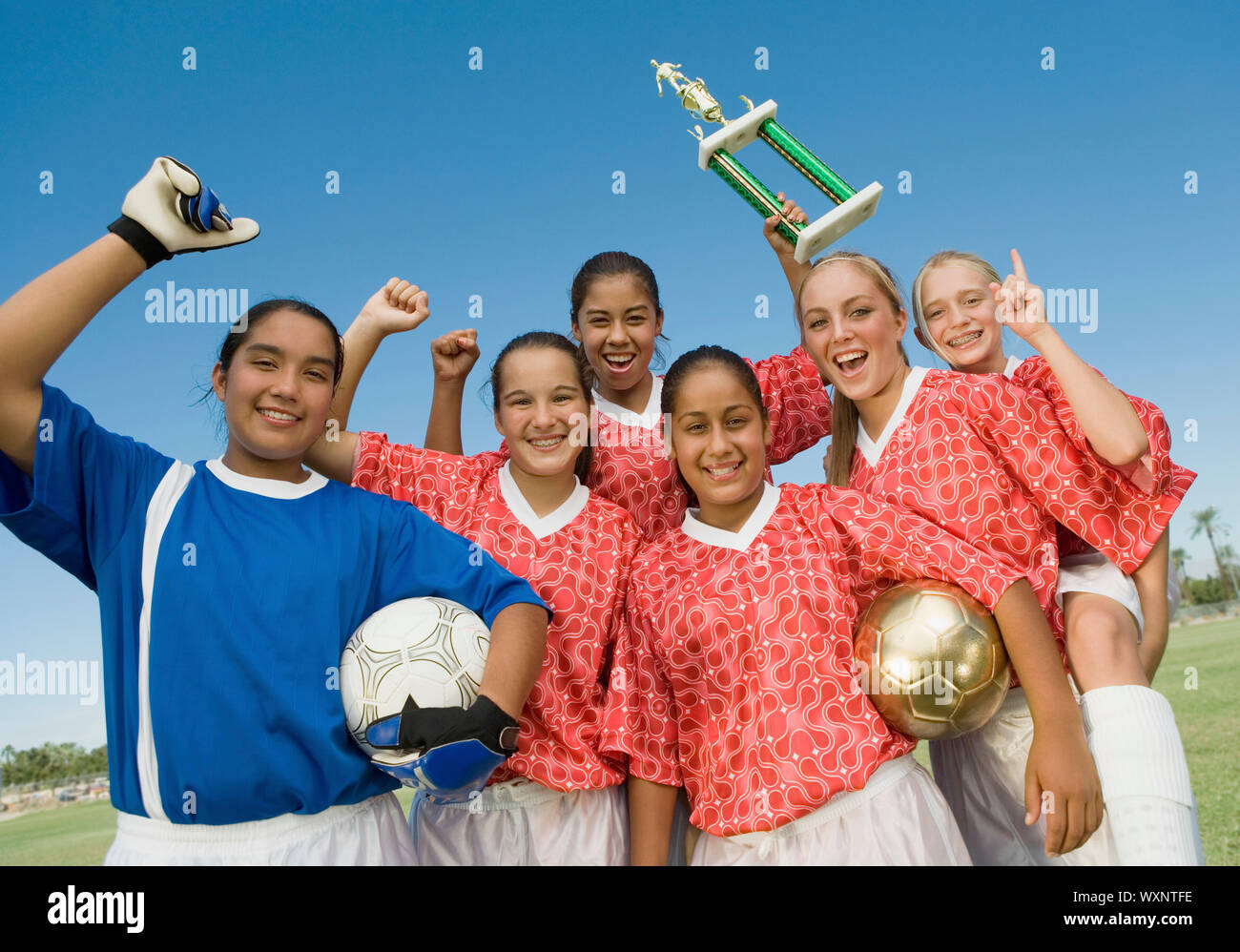 Girls Winning Soccer Team Stock Photo - Alamy
