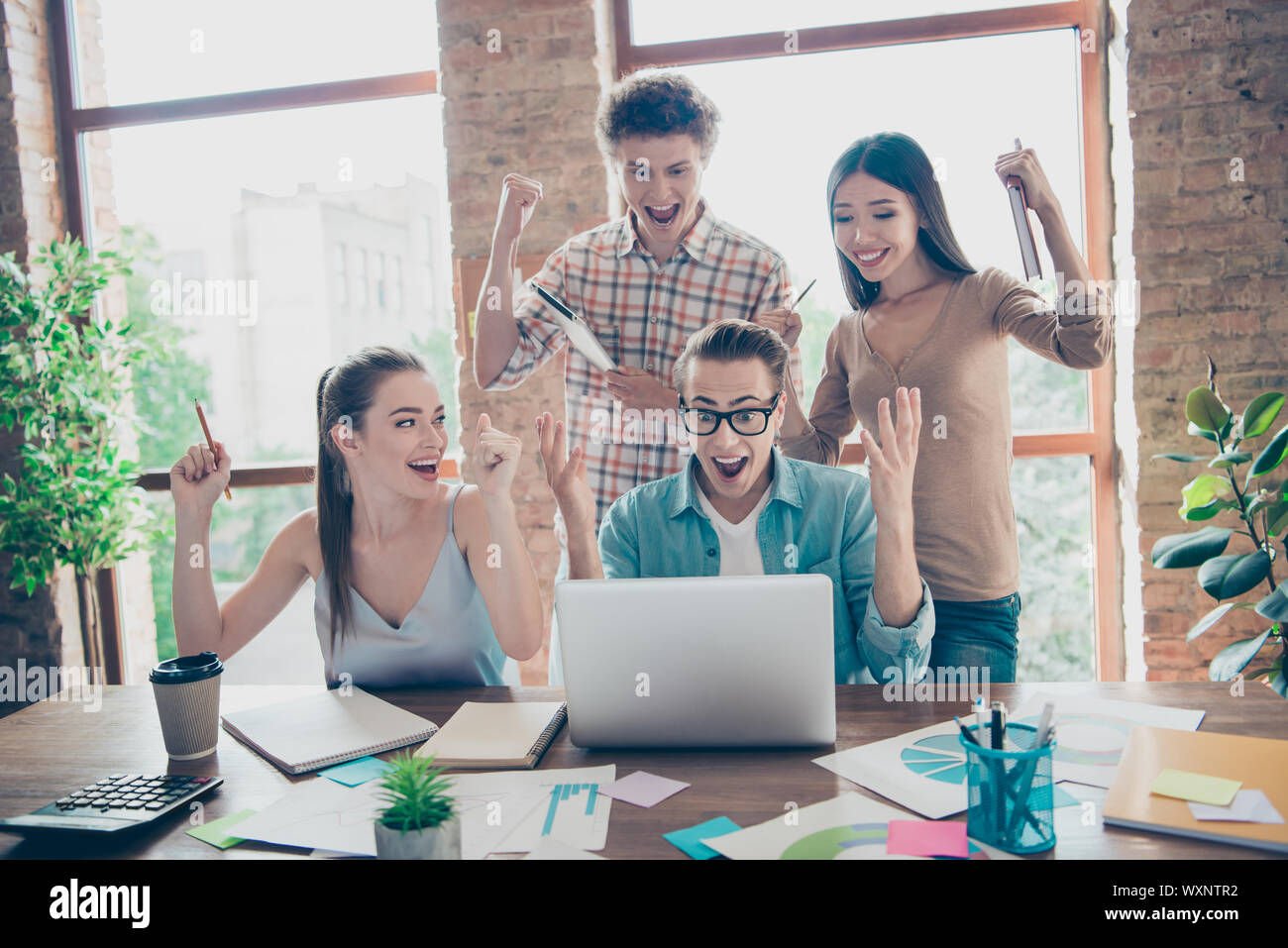 Concept of successful completion project and human reaction. Exp Stock ...