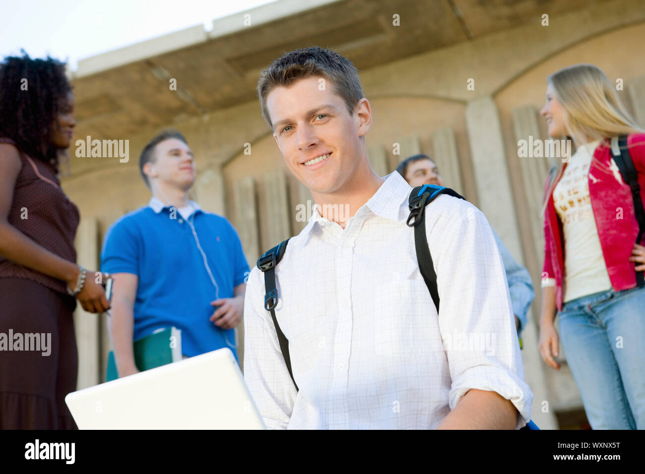 Student Using Laptop Outside Stock Photo - Alamy