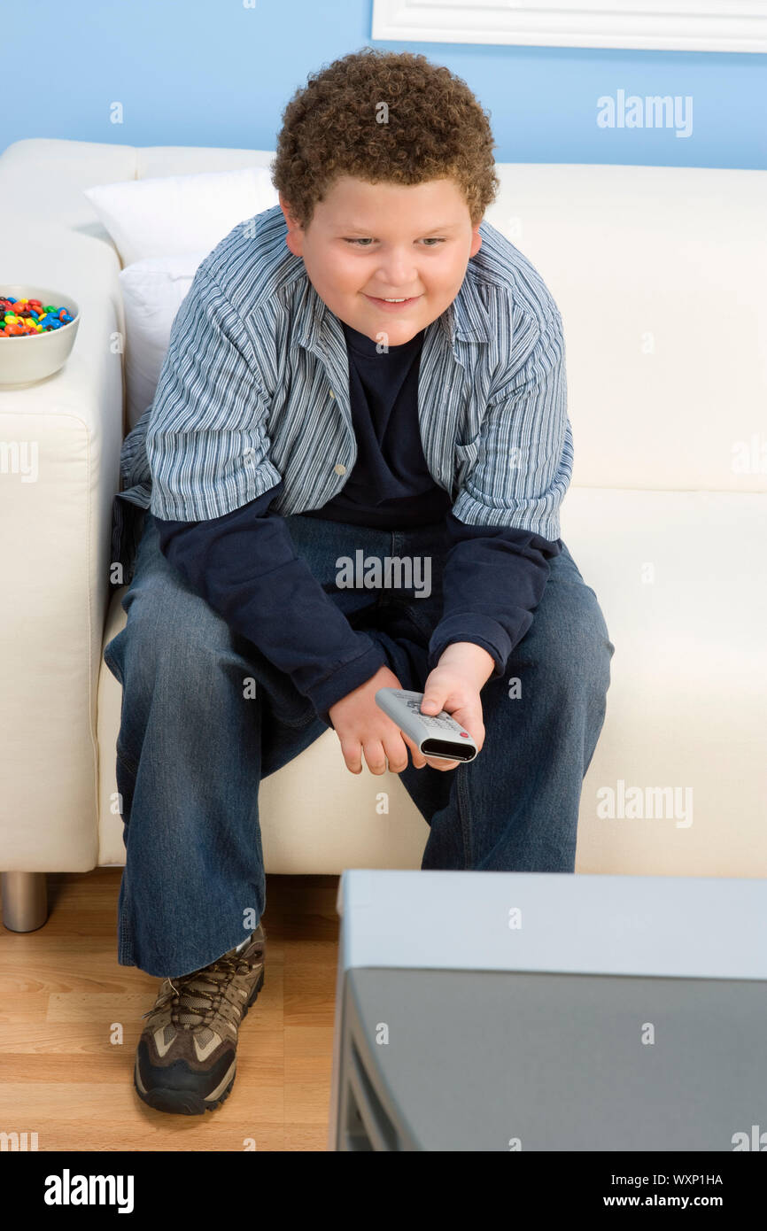 Boy Watching TV Stock Photo - Alamy