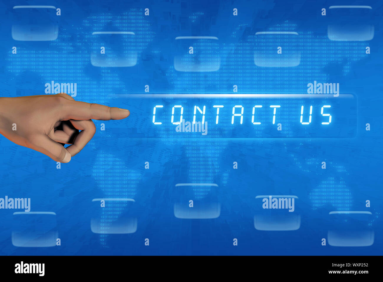 Hand pushing contact us button on a touch screen interface Stock Photo ...