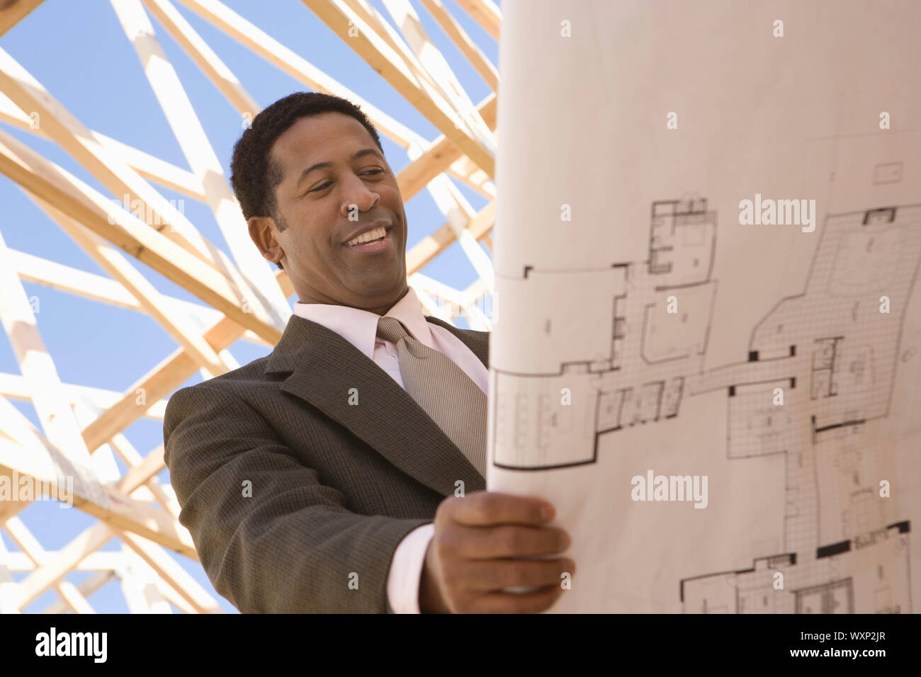 Architect looking at blueprints Stock Photo - Alamy
