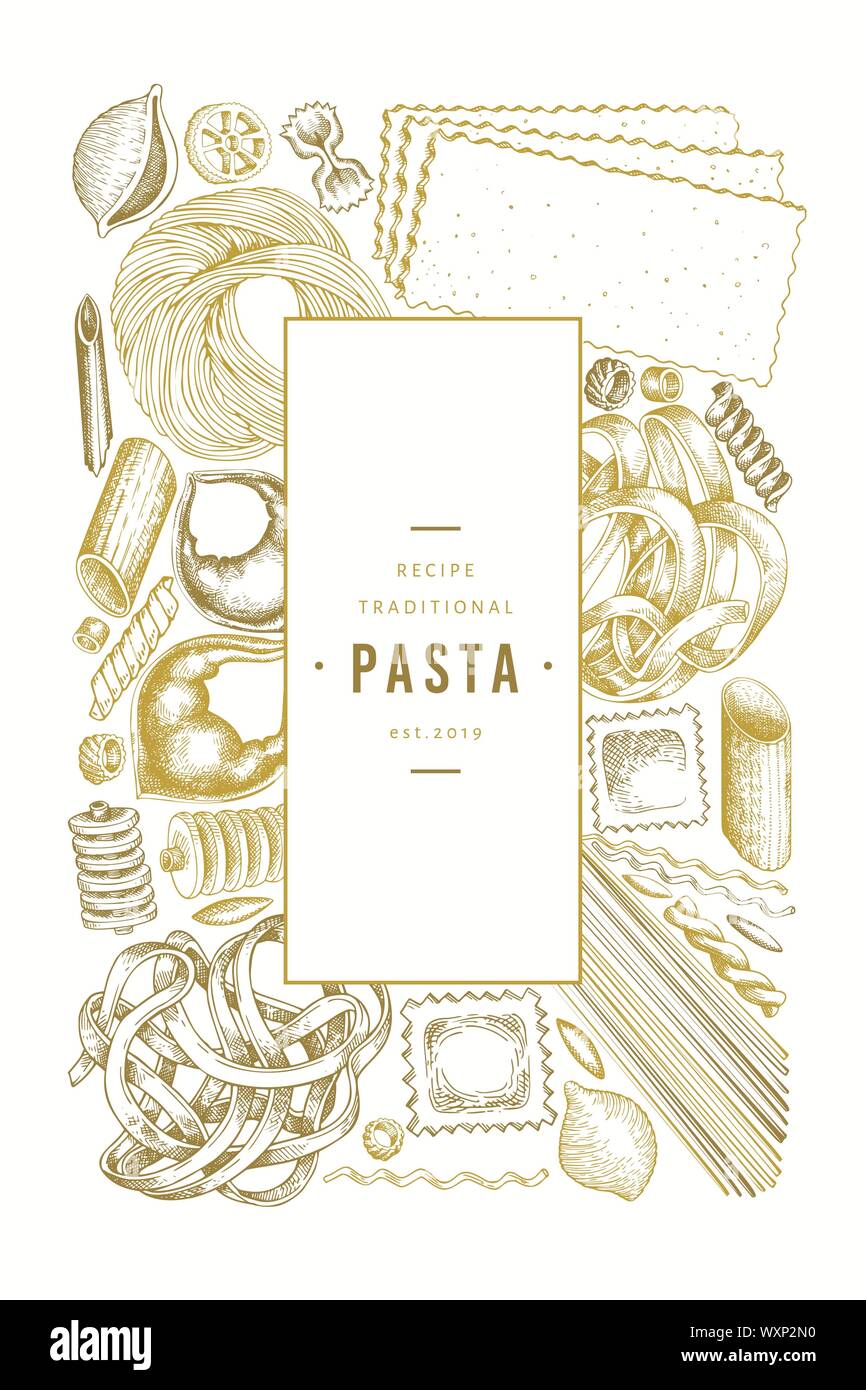 Italian pasta design template. Hand drawn vector food illustration ...