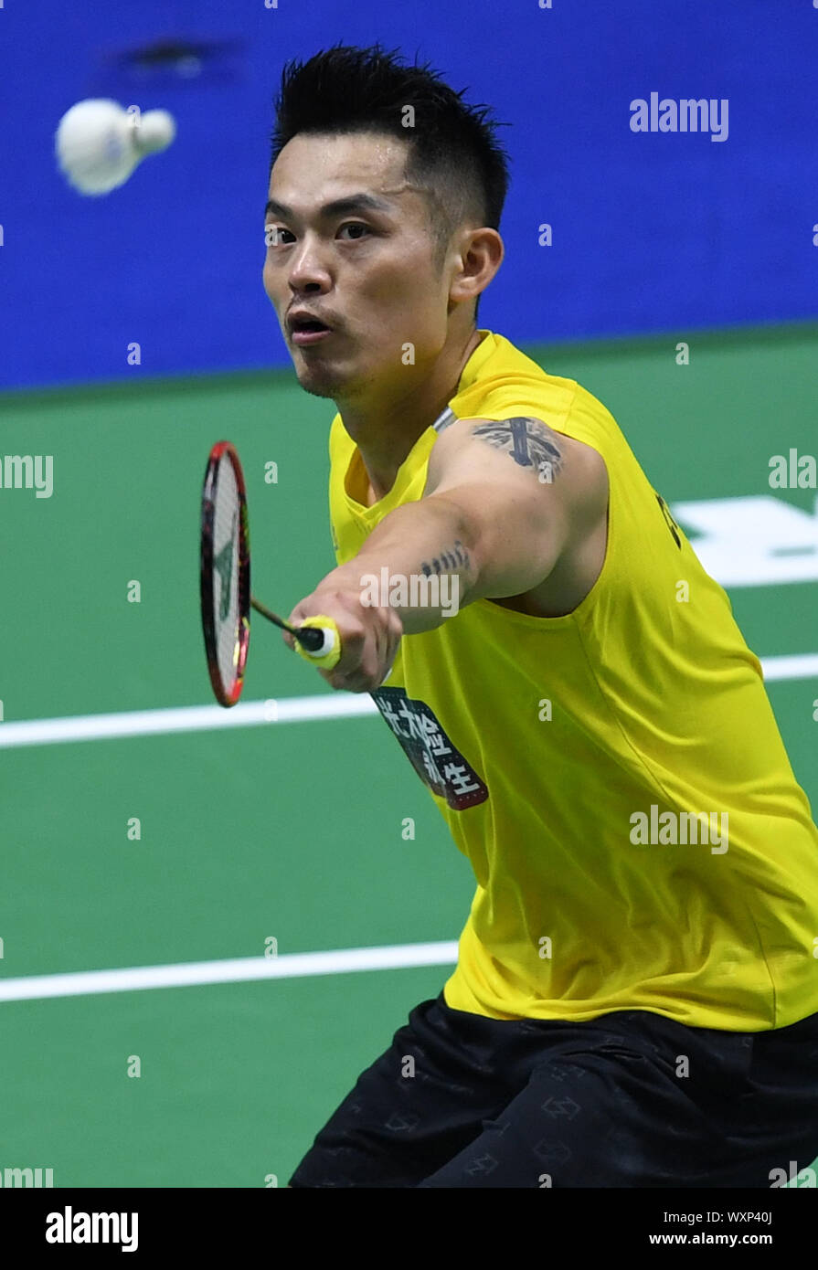 Changzhou, China's Jiangsu Province. 17th Sep, 2019. Lin Dan returns a ...
