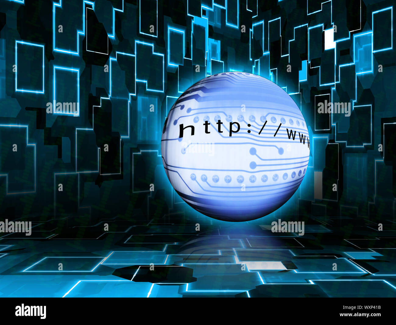 Illustration of cyber room, technology glowing background Stock Photo ...
