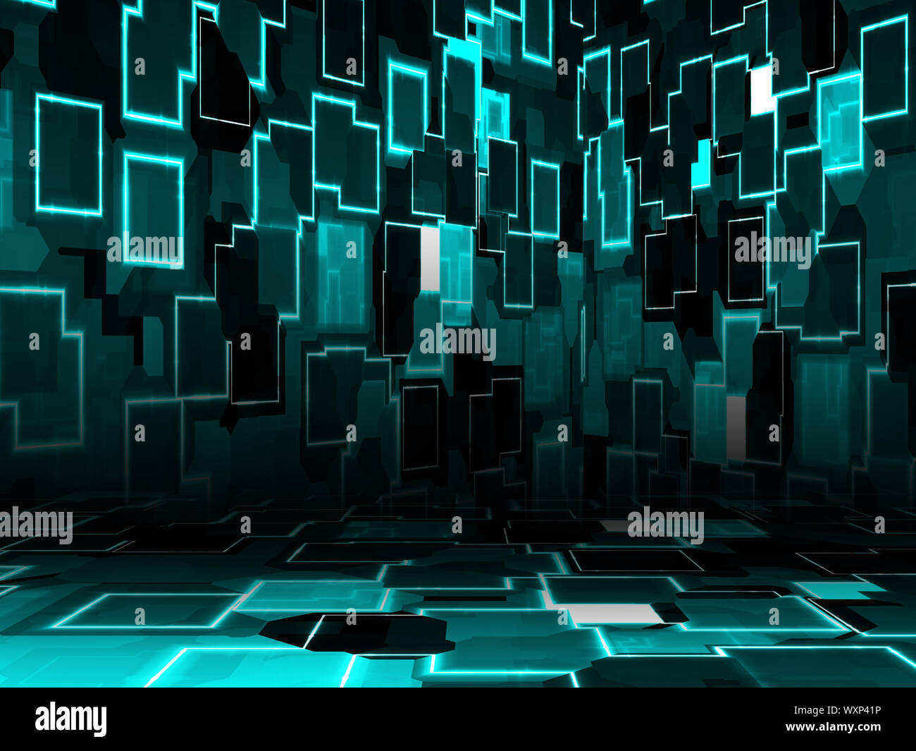 Illustration of cyber room, technology glowing background Stock Photo ...