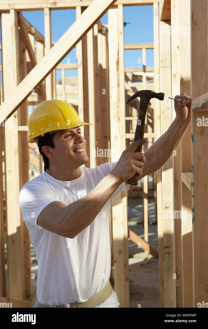 Construction Worker Building a House Stock Photo - Alamy