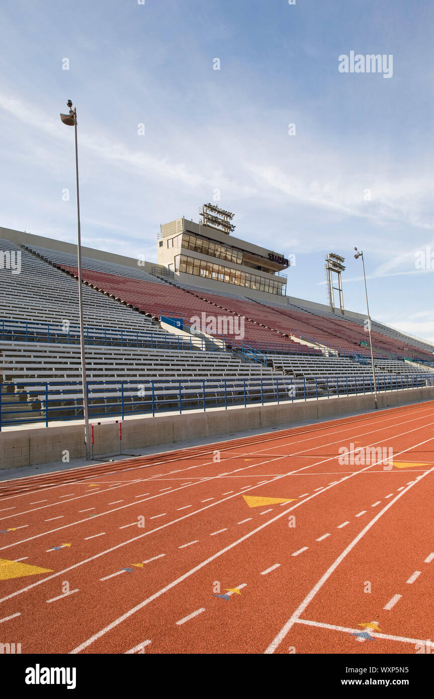 Empty Running Track and Grandstand Stock Photo - Alamy