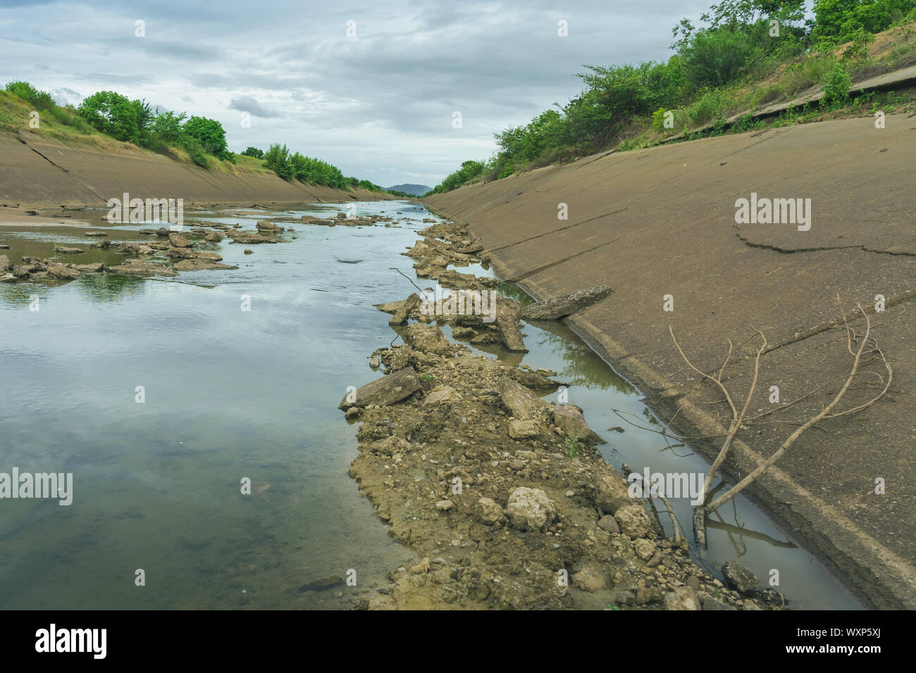 Irrigation canal or irrigation channel in concrete wall Send water from ...