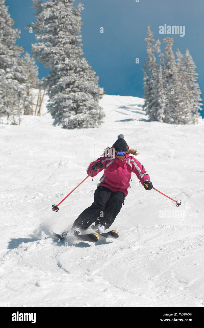 Teenage Girl Skiing Down a Slope Stock Photo - Alamy