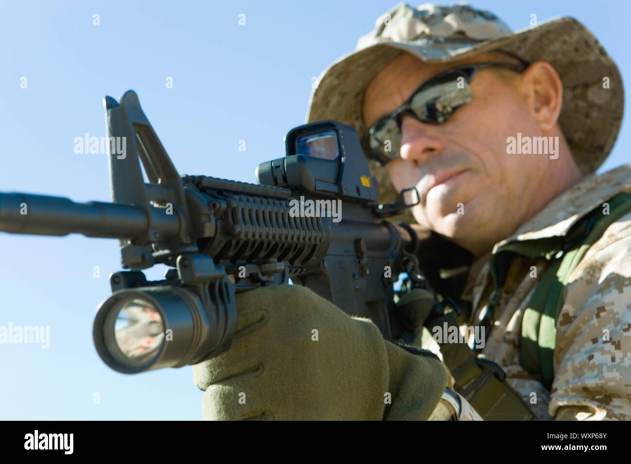 Soldier Aiming Rifle Stock Photo - Alamy