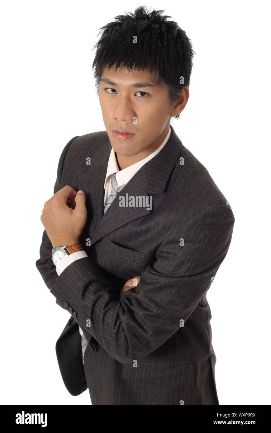 Strong businessman portrait, young Asian guy on white background Stock ...