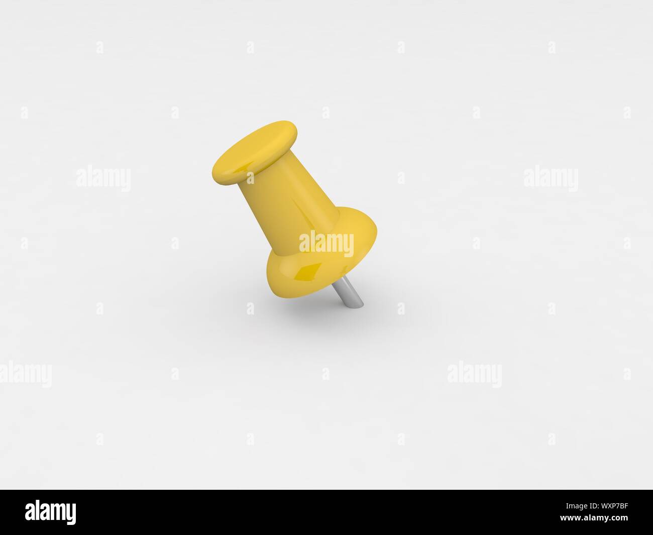 Yellow pushpin close up on a gray background. 3d render illustration ...