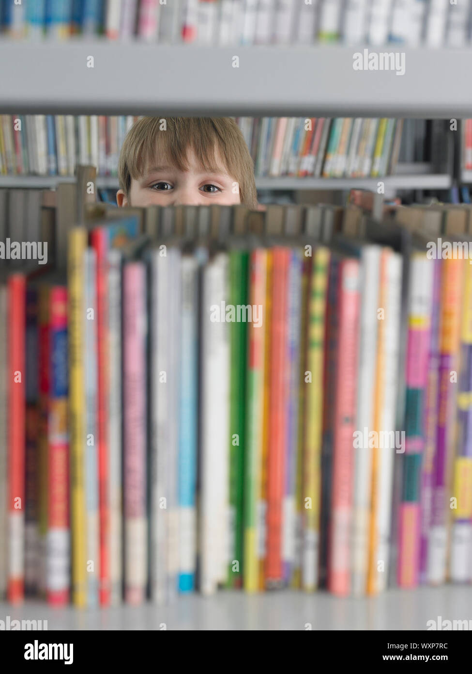 Elementary Student Reading in Library Stock Photo - Alamy