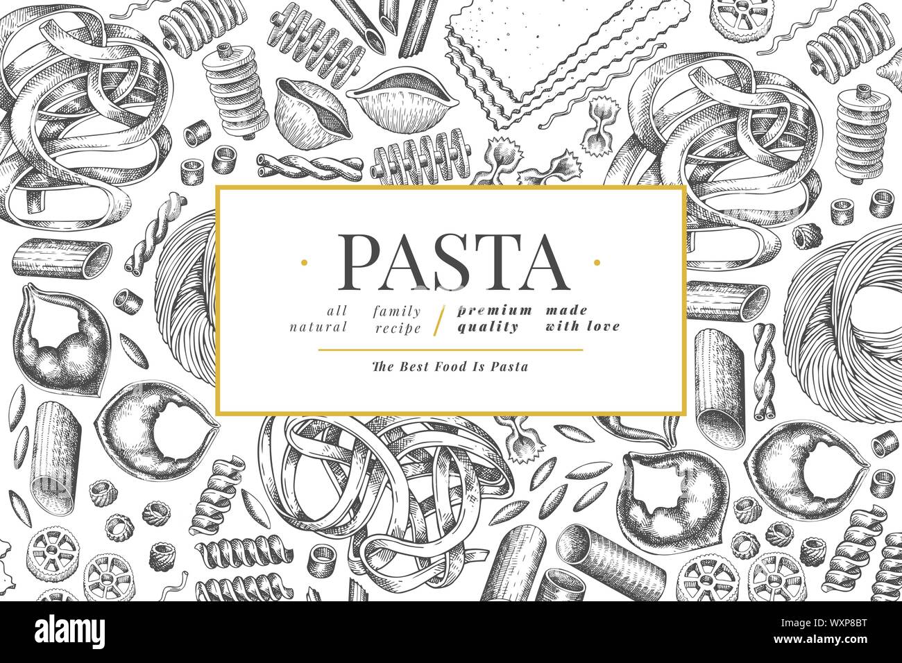 Italian pasta design template. Hand drawn vector food illustration ...
