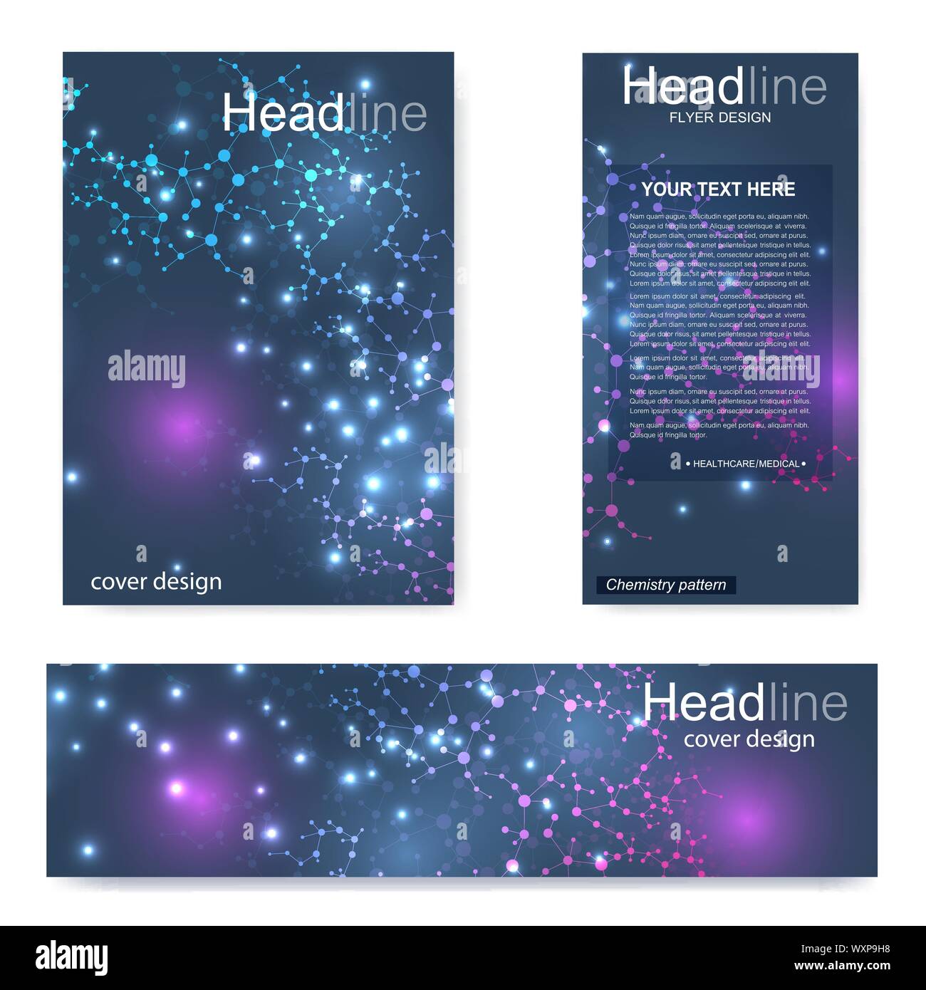 Set flyer, brochure size A4 template,banner. Molecular structure with ...