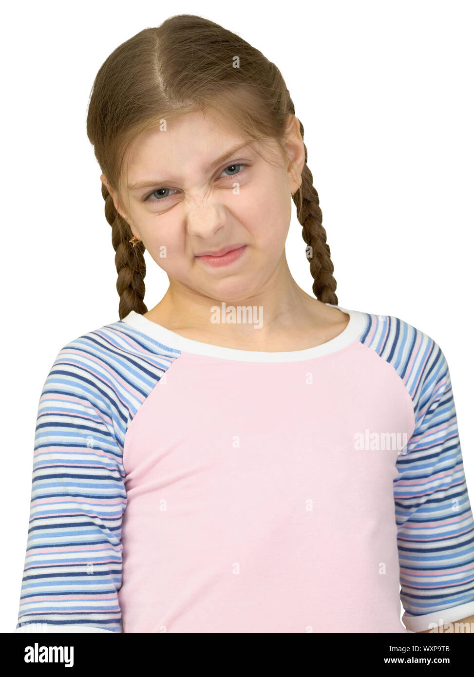 Wrinkled girl in a T-shirt on a white background Stock Photo - Alamy