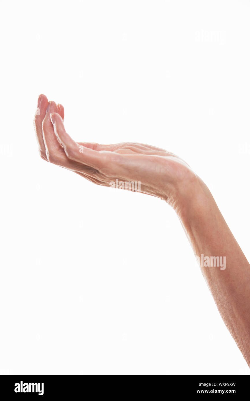 Closeup of a woman's cupped hand against white background Stock Photo ...