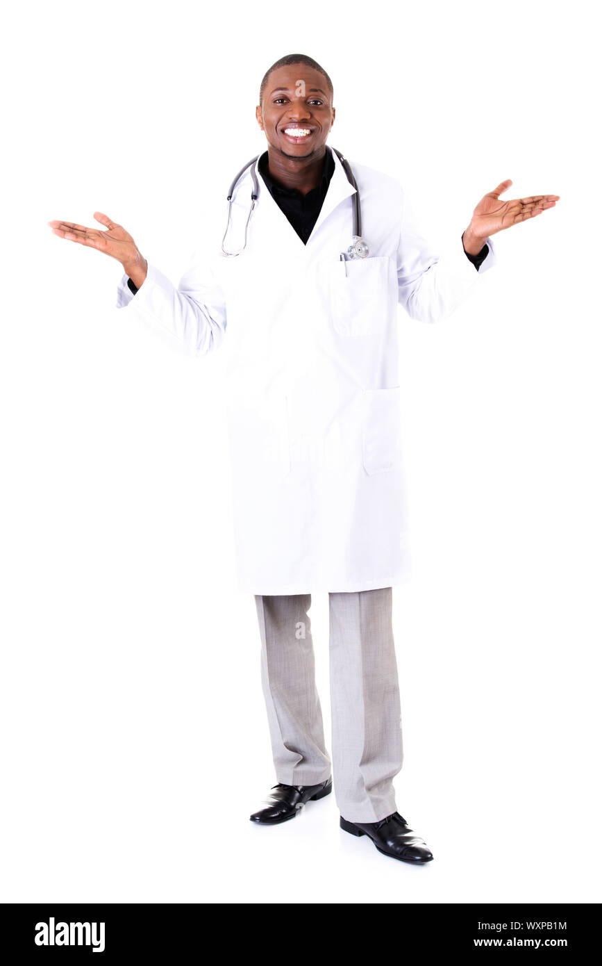 Male doctor with open hands. Spread hands. Isolated on white Stock ...