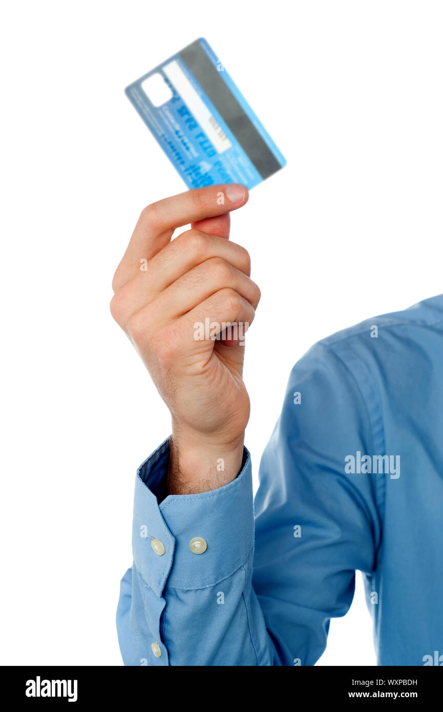 Cropped image of a man holding debit card Stock Photo - Alamy