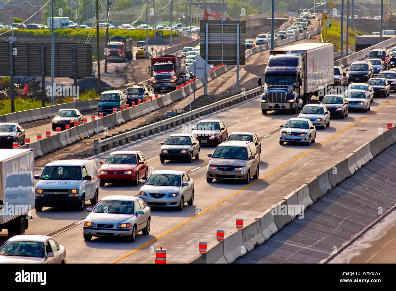 Heavy morning traffic on Montreal's highways in Canada Stock Photo - Alamy